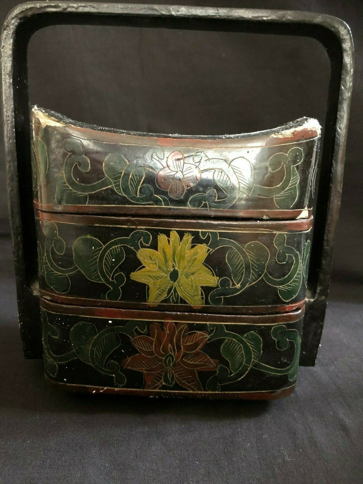 Antique Chinese Food Container Oblong Box Laquered Blue White Porcelain ...