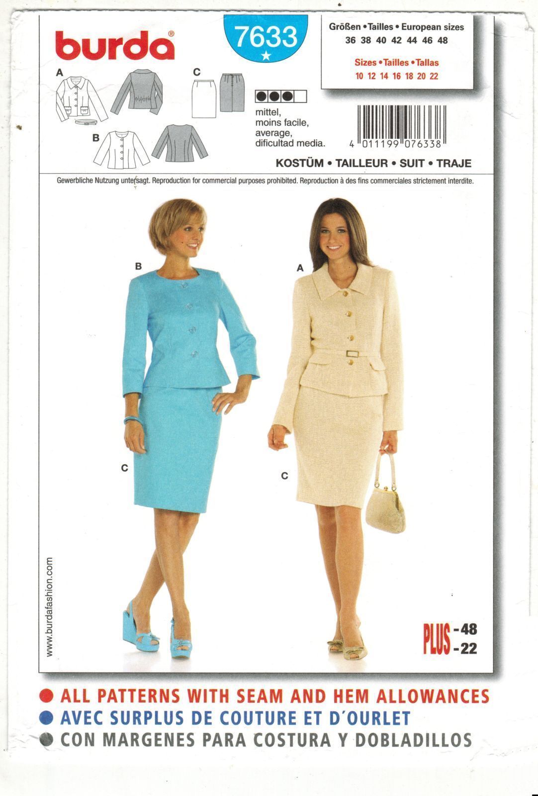 Misses Career Work Office Business Semi Fit Suit Jacket Skirt Sew ...