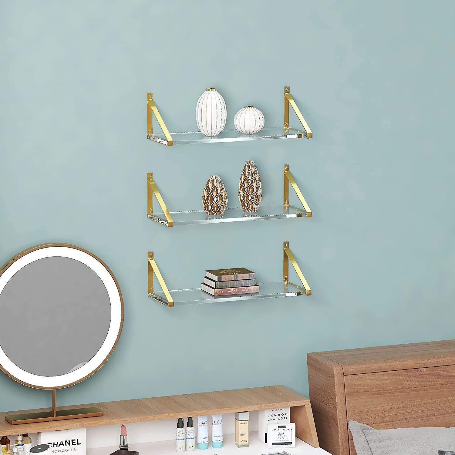 Gold Shelves Crystal-Clear Acrylic Floating Shelves,Gold Floating ...