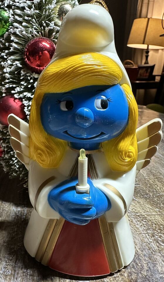 Vintage Smurfs 1982 Musical Light Up Praying Smurfette Christmas Rare ...