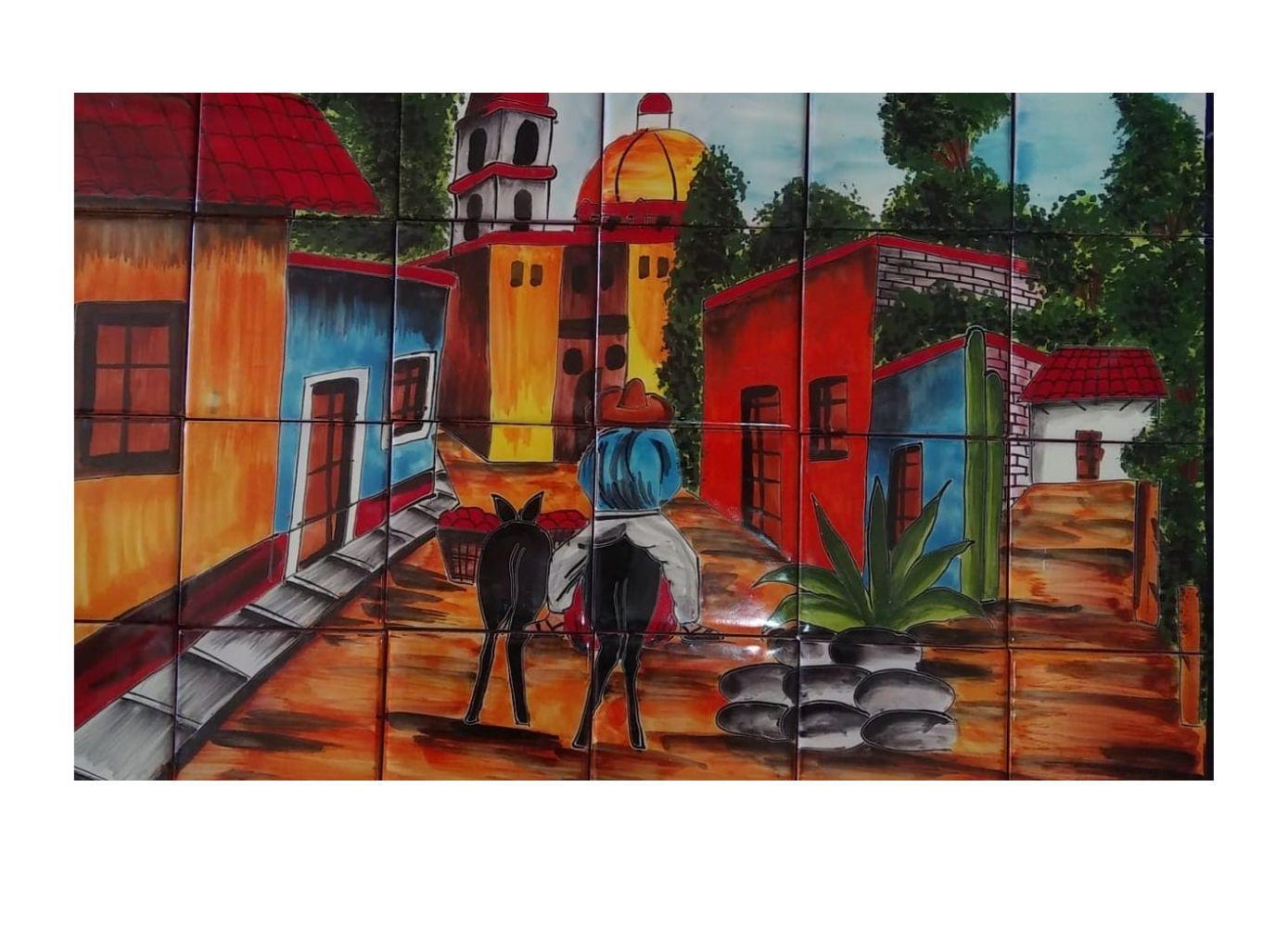 Mexican Talavera Mural HQ - Pueblo15 - - Floor & Wall Tiles
