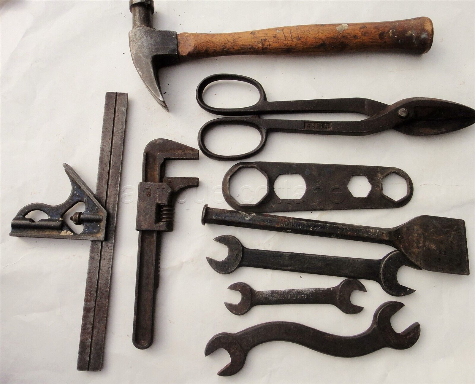 LOT antique TOOLS carpenter hammer tin snip baltimore chisel weiss ...