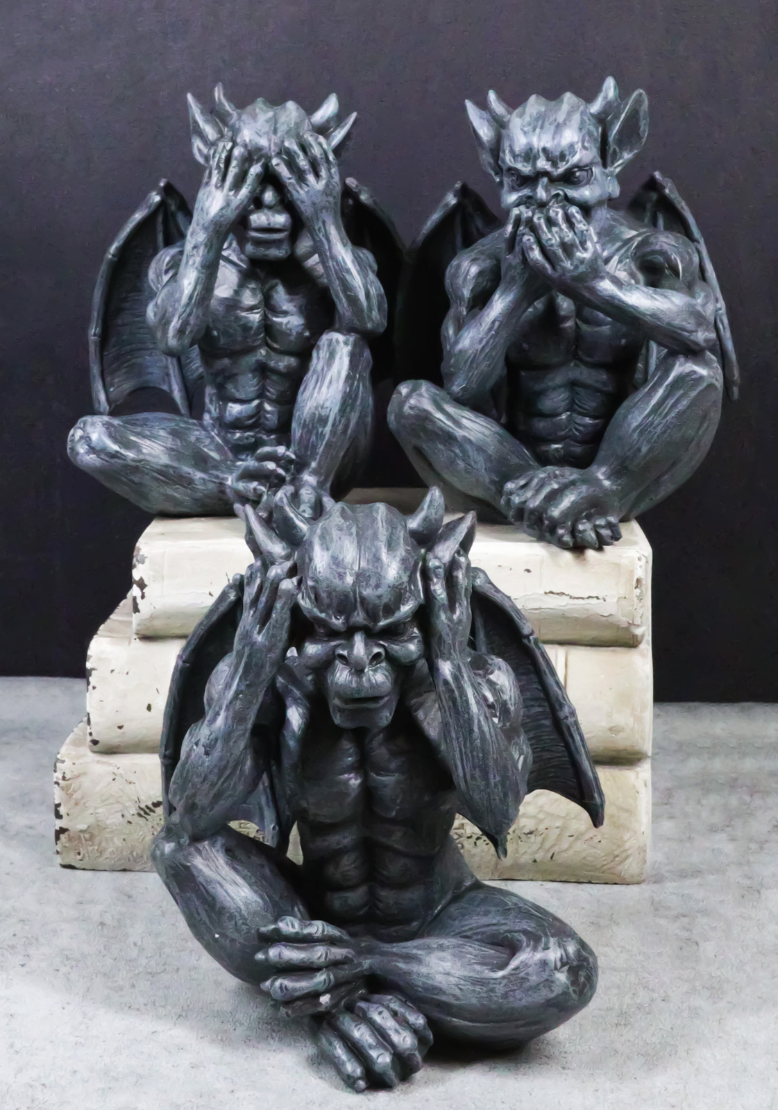 Notre Dame Gothic Winged See hear Speak No Evil Sitting Gargoyles ...