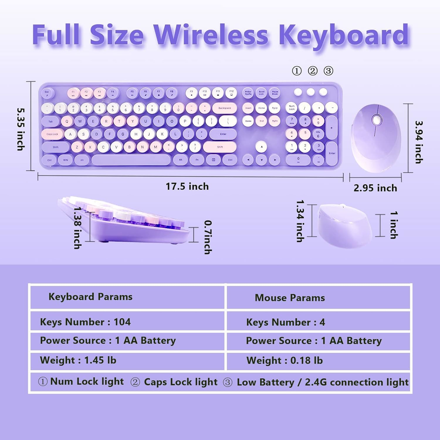 Wireless Keyboard And Mouse Combo, Ergonomic Cute Retro Typewriter Full ...