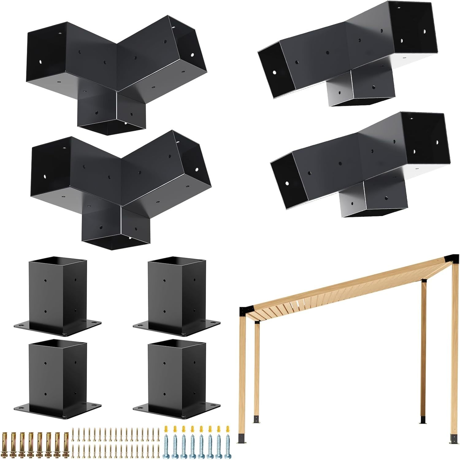 Pergola Kit, Slanted Roof Pergola Bracket, 3-Way Brackets With Post ...