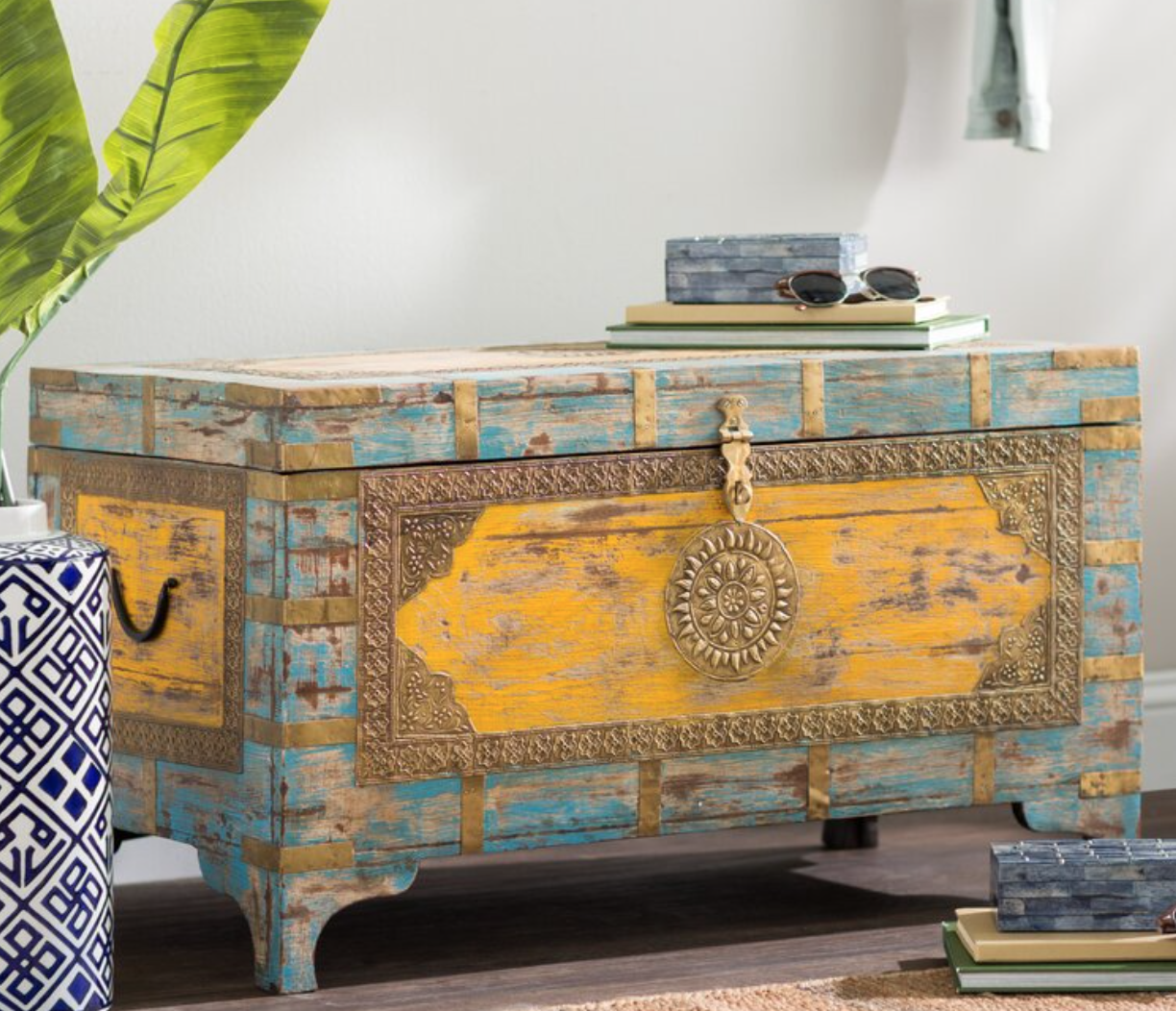 Anthropologie Horchow Stunning Coffee Table Trunk Moroccan Eclectic Boho NEW