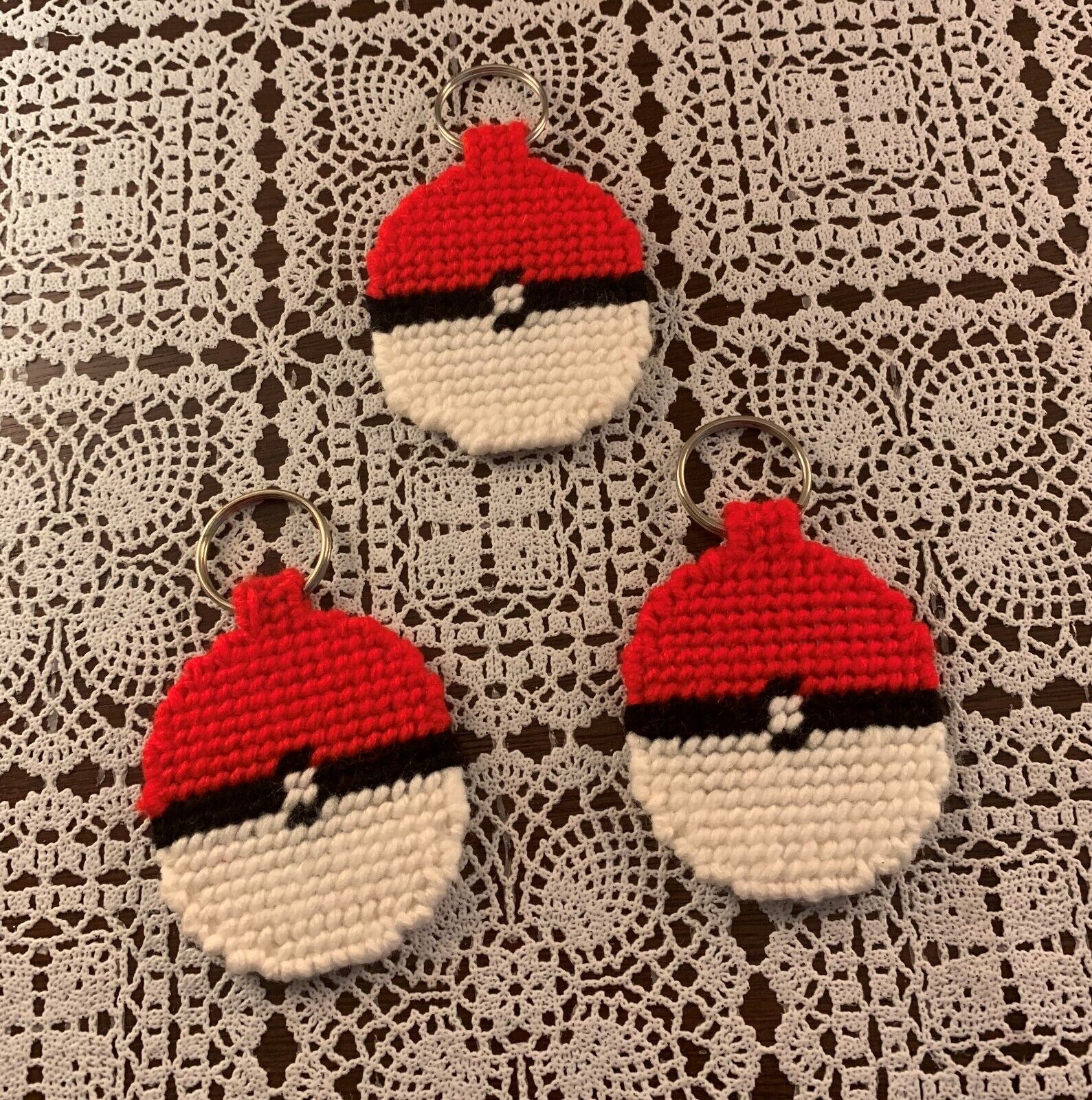 Handmade Needlepoint 3 Pokemon Pokeball Key Chains Unique 3 Inch Brand ...