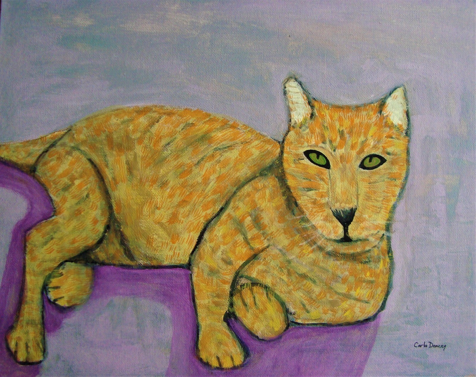 Painting Cats Original Signed Art Surrealism Cat With Green Eyes ...
