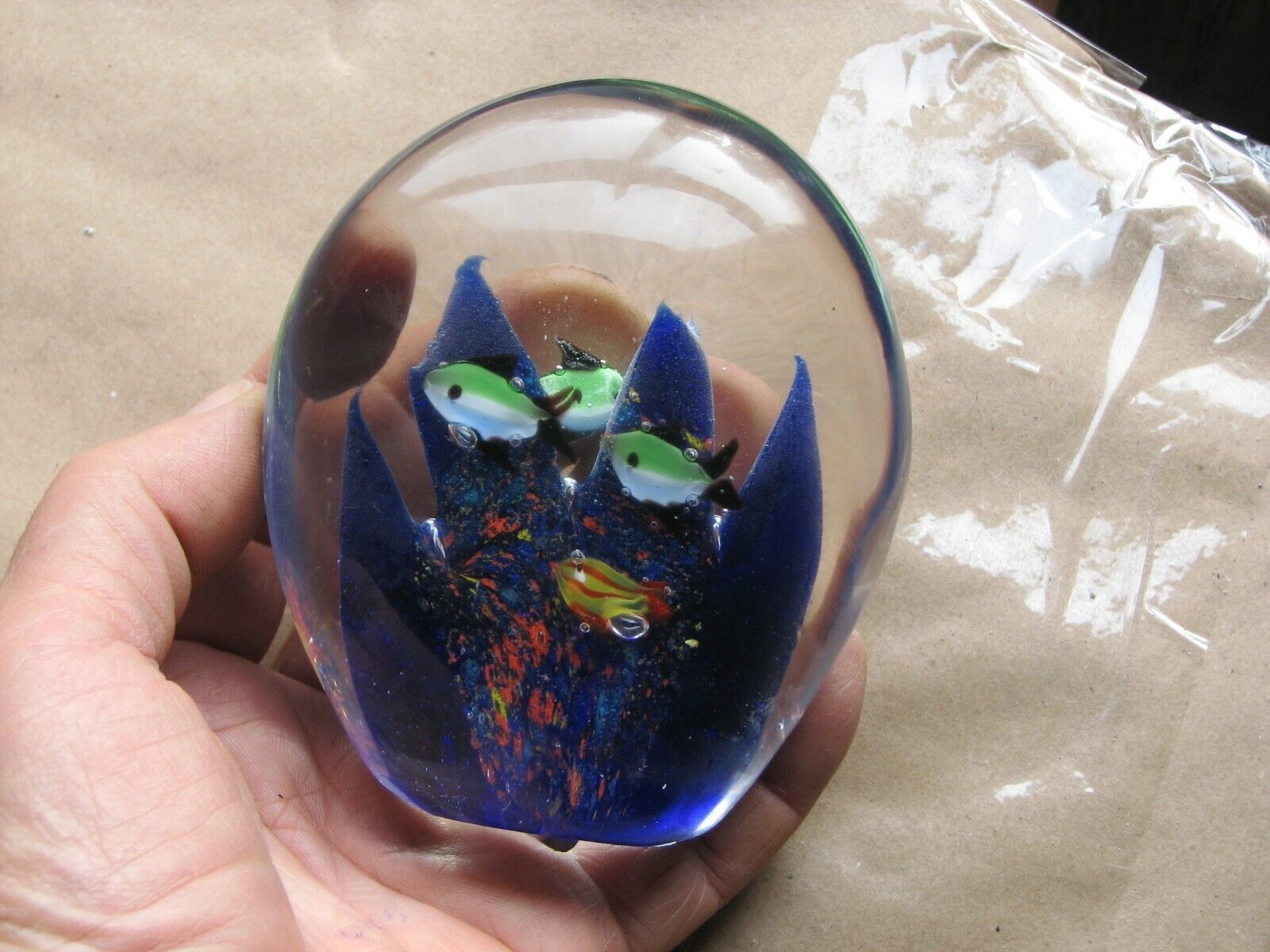 Glass Paperweight, Ocean Theme, Hand Blown ,3.5 in Tall x 3.5 Lx 1.75 W ...