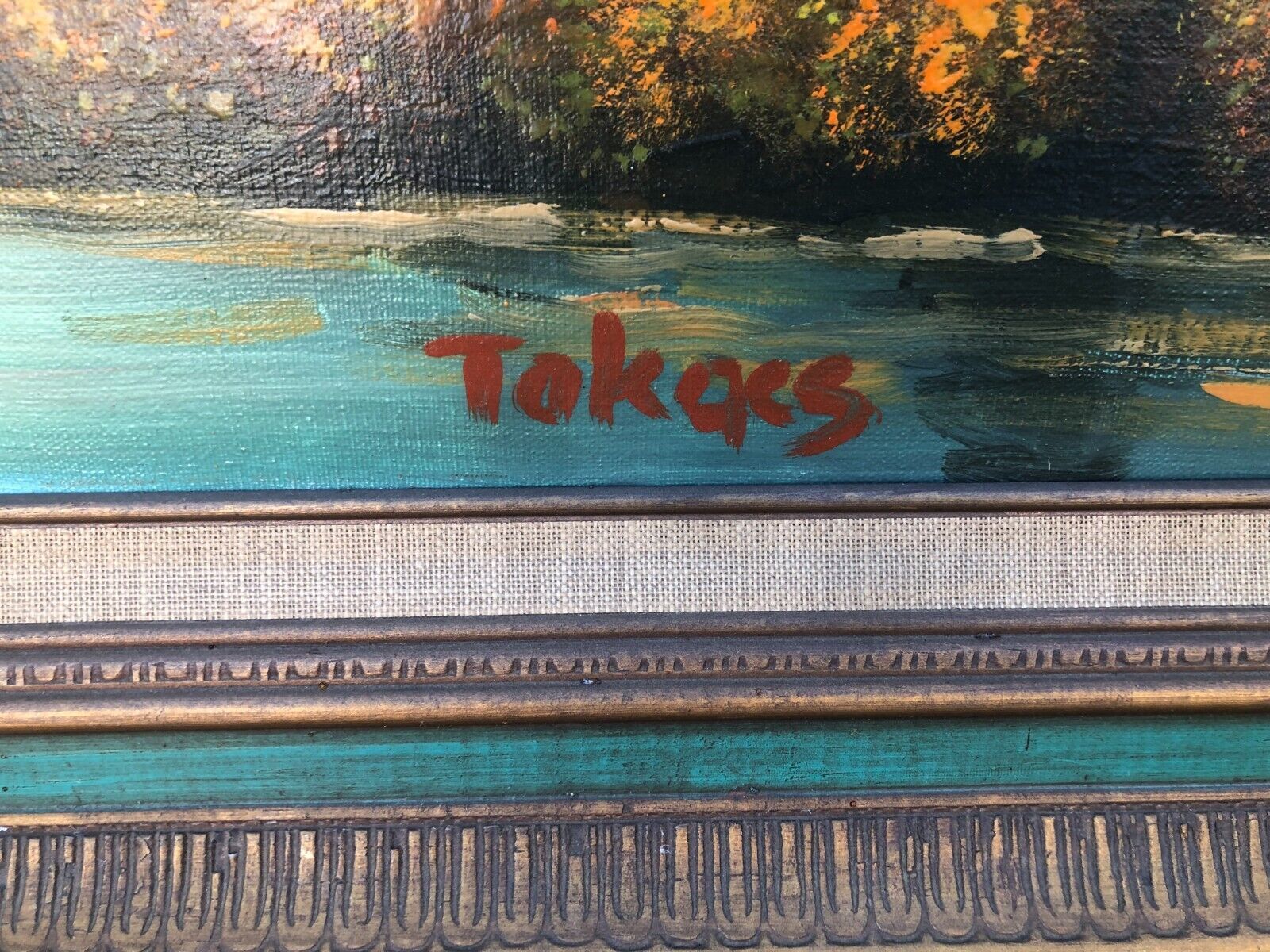 TAKACS Original 1960s IMPRESSIONIST MODERN AUTUMN RIVER SURREALIST ART ...