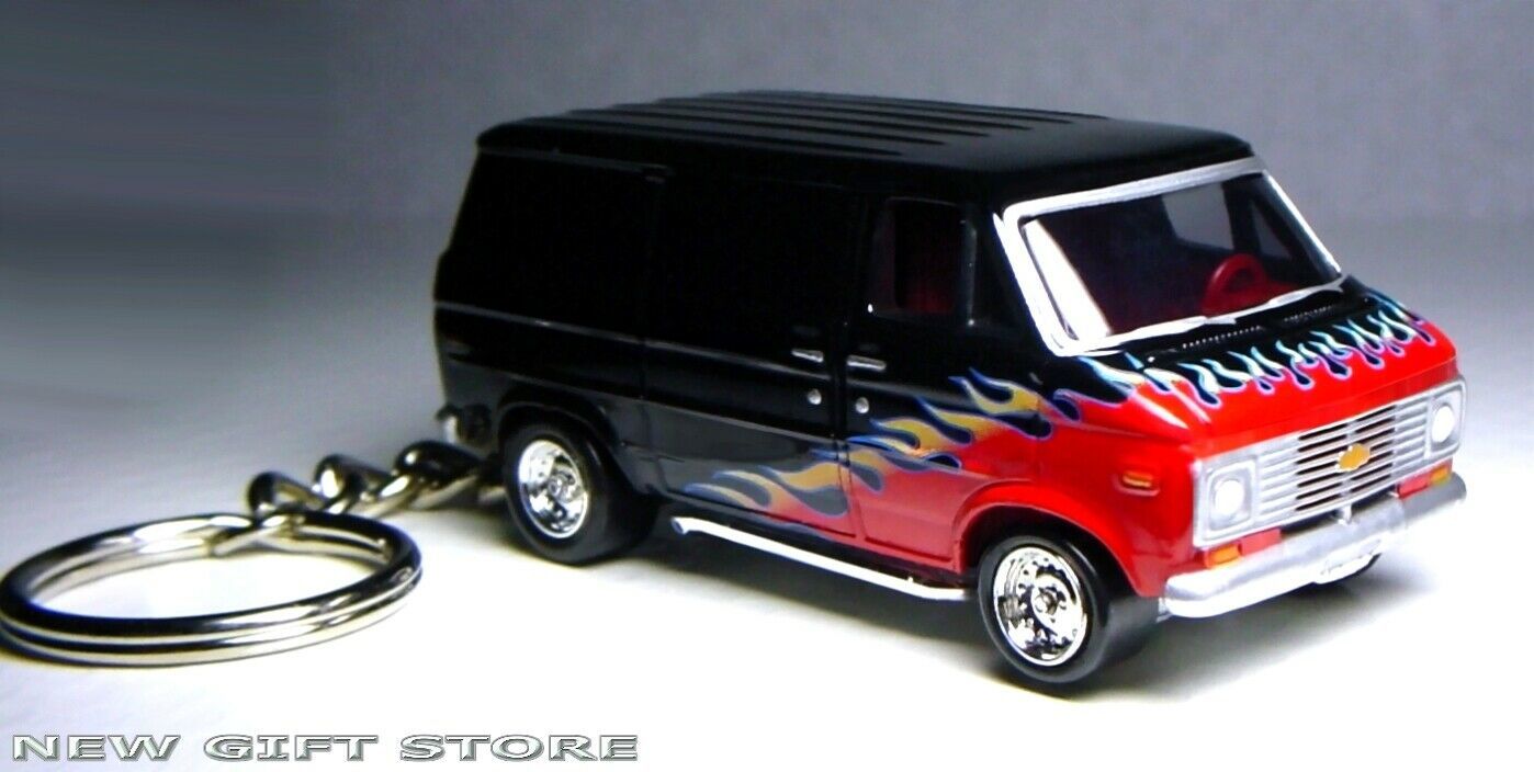 RARE KEY CHAIN BLACK FLAMED CHEVY/GMC GM VAN G10 G20 NEW CUSTOM LIMITED ...