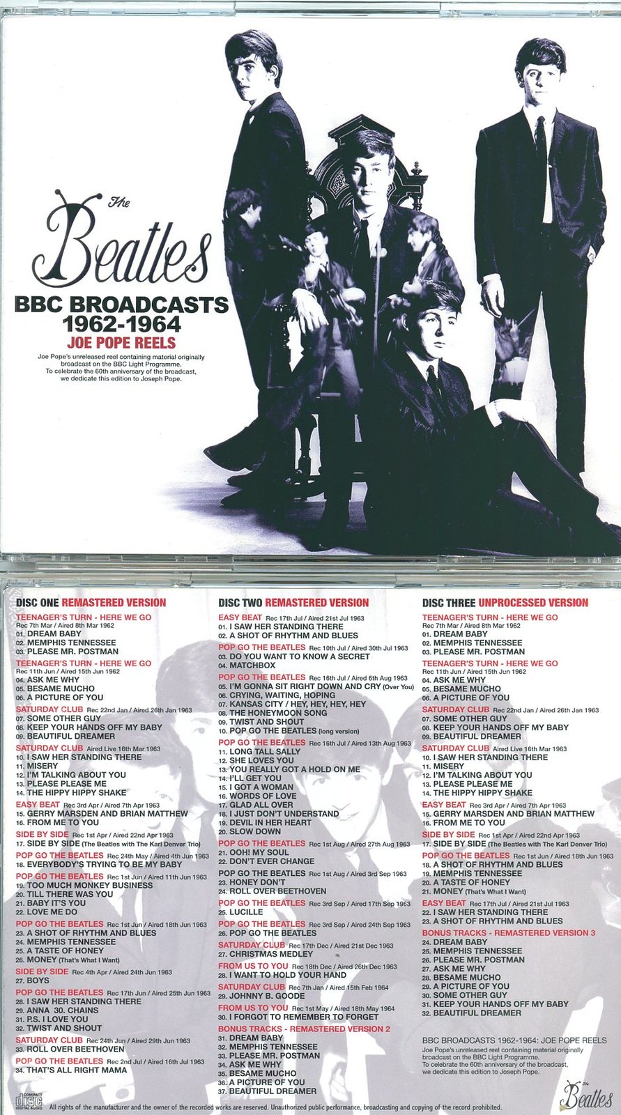 The Beatles - BBC Broadcasts 1962-1964 Joe Pope Reels ( 3 CD SET ...