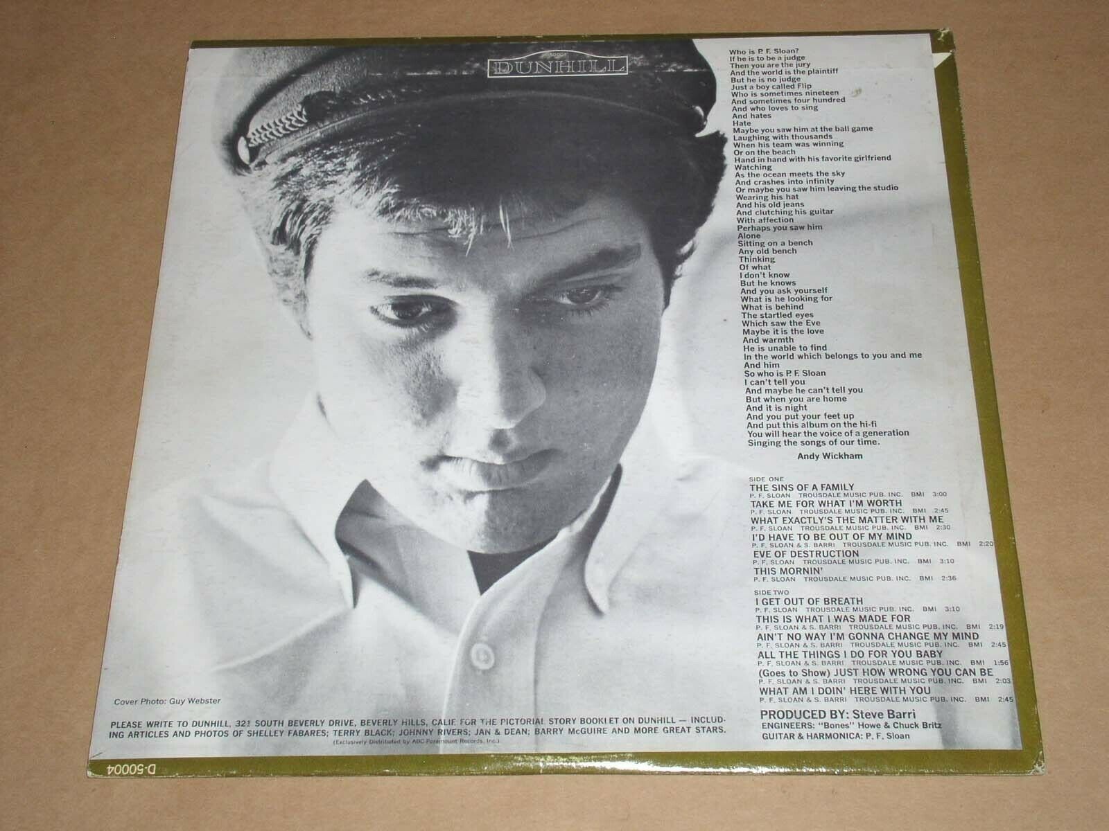P.F. Sloan Songs Of Our Times Vinyl Record Album Dunhill Label STEREO ...