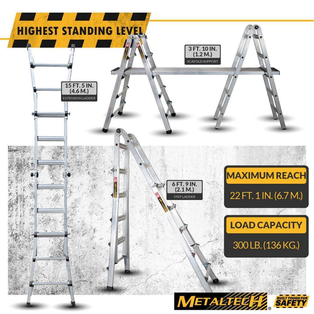 MetalTech Ladders 5-in-1 21-ft. Aluminum Telescoping Multi-Position ...