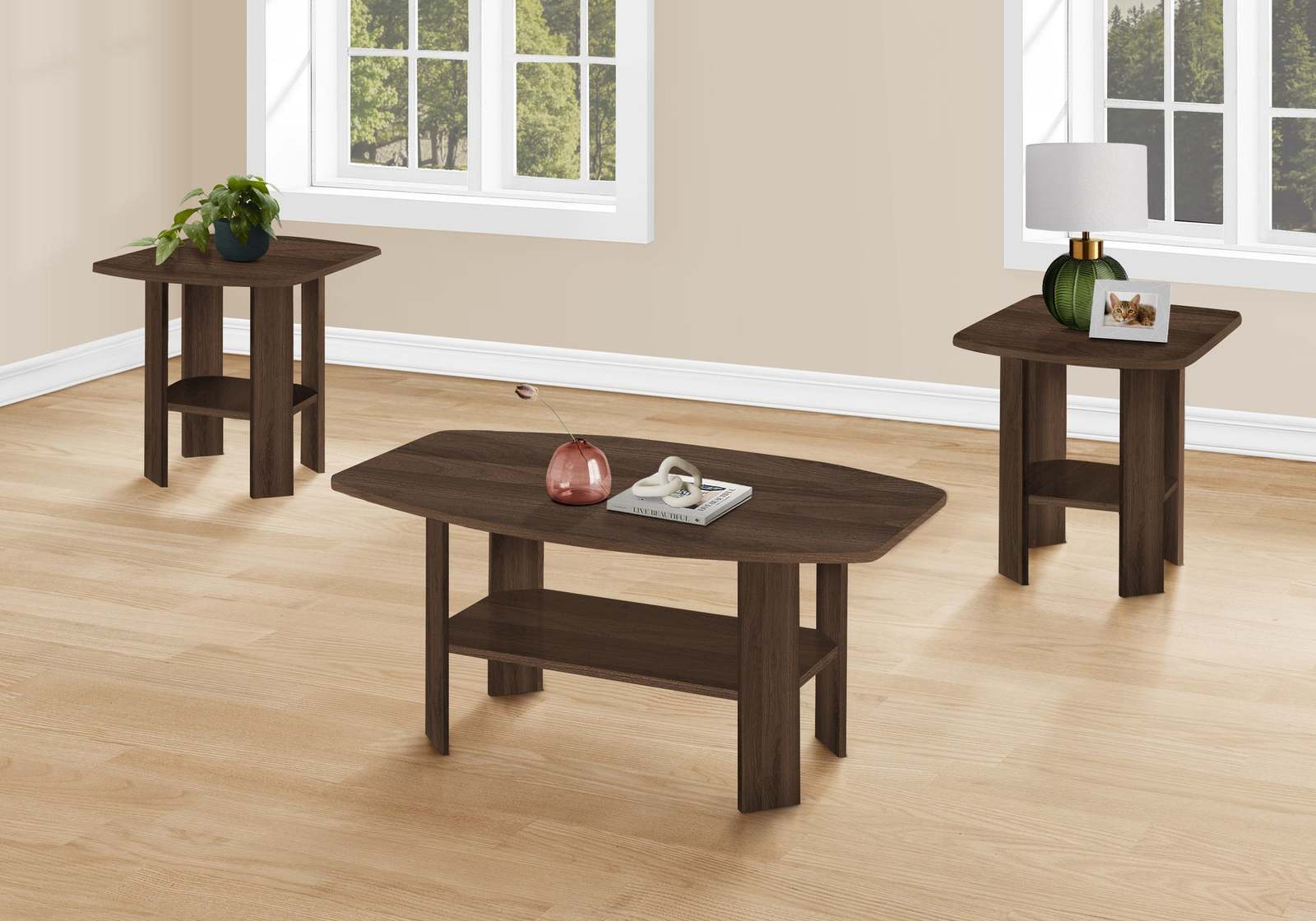 3-Pc Coffee End Side Table Set - Walnut Laminate Transitional Living ...