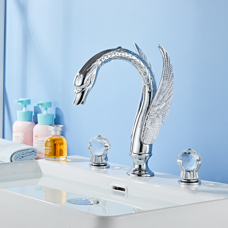 Chrome CLOUR 3 PIECEs ROMAN SINK SWAN FAUCET BATHROOM lavatory tap ...