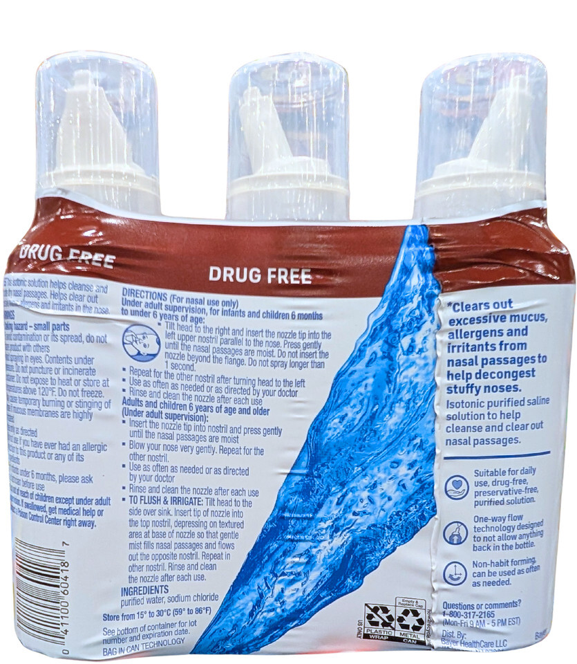 Afrin Saline Daily Care Nasal Mist Drug Free 3x4.5 Oz Cans EXP 08/2026 ...