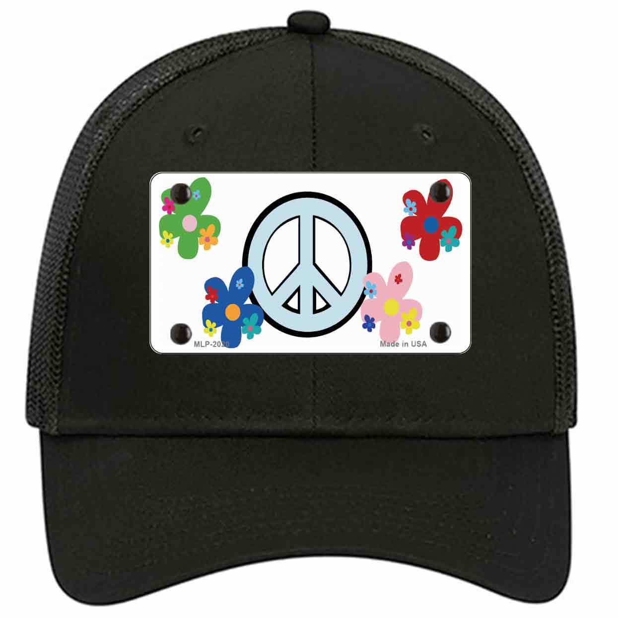 Peace Sign and Flowers Novelty Black Mesh License Plate Hat - Plaques ...