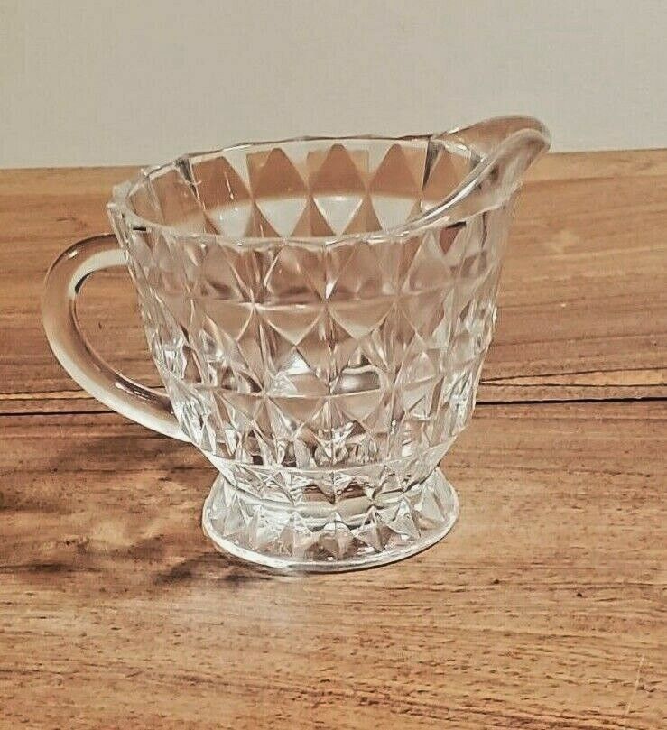 Vintage Clear Glass Criss-Cross Diamond Design Creamer - Creamers