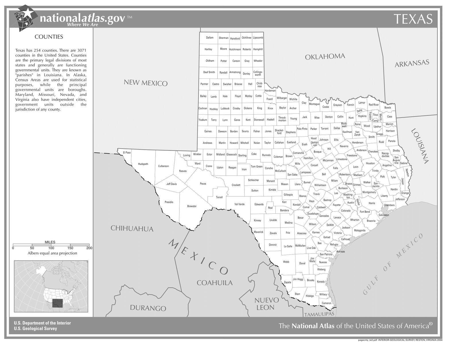 Texas State Counties (Black&White) Laminated Wall Map - Maps & Atlases