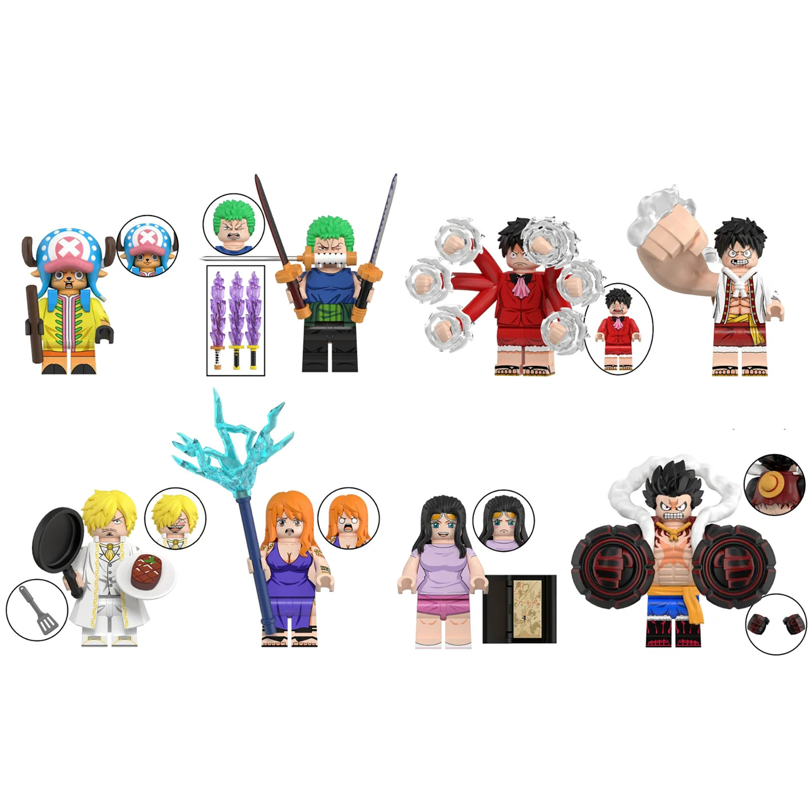 One Piece Gear Fourth Luffy Zoro Sanji Robin Nami 8Pcs Minifigures ...
