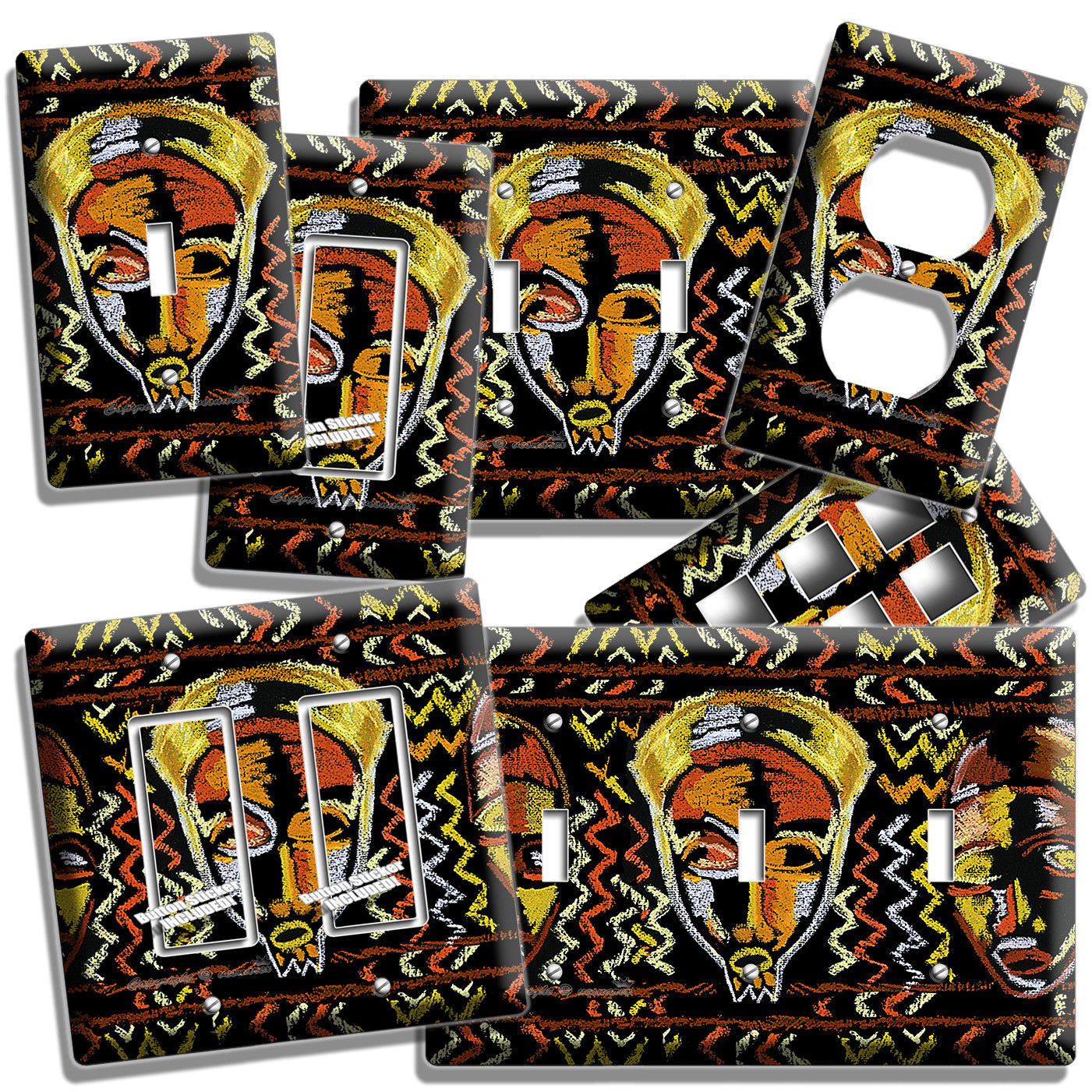 AFRICAN MASK TRIBE CHIEF WARRIOR GRAFFITI LIGHT SWITCH OUTLET WALL ...