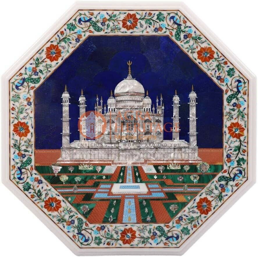 24" Marble Counter Table Taj Mahal Lapis Inlaid Floral Traditional ...
