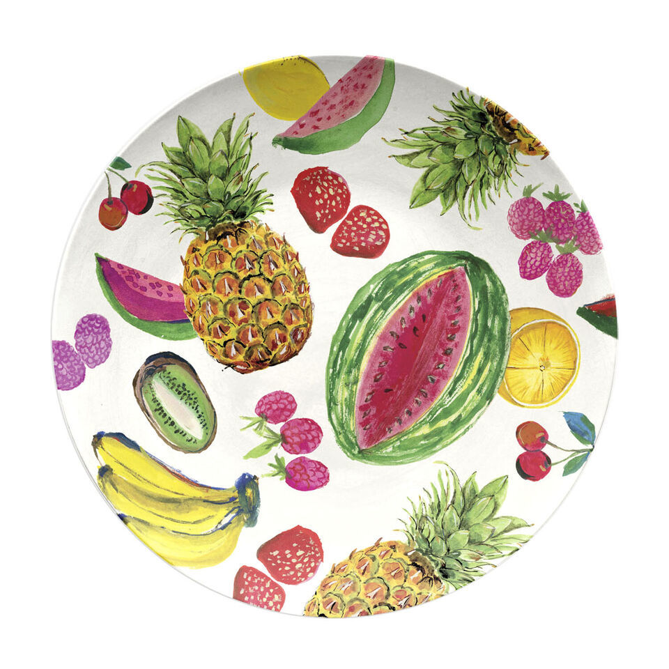 Set of Four (4) ~ Mainstays ~ Melamine ~ Tropical Fruit Design ~ Dinner ...