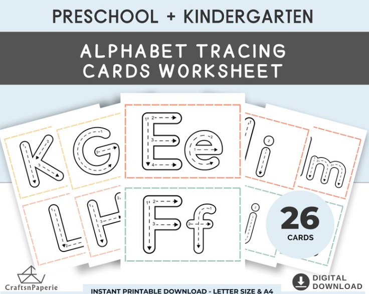 Alphabet Tracing Cards Worksheet in Pastel and 32 similar items