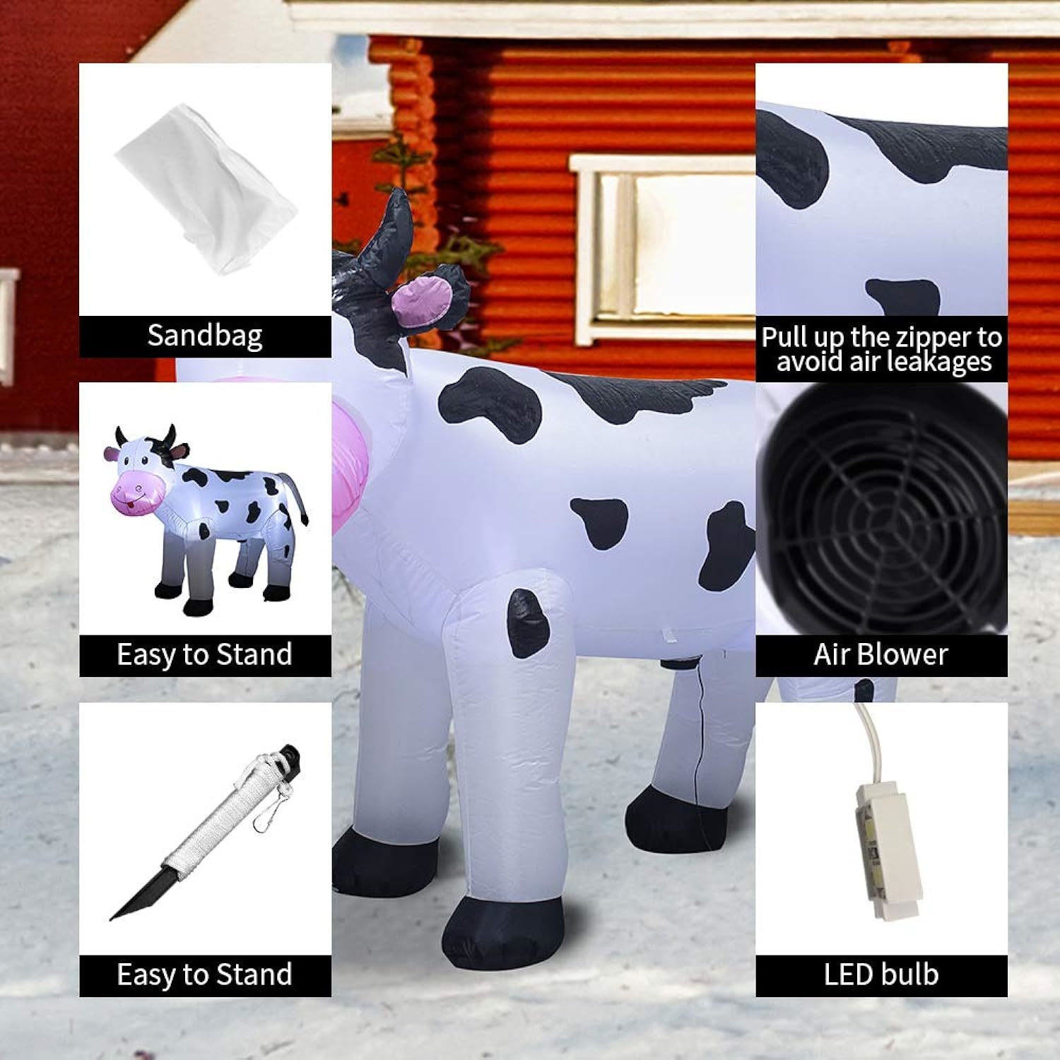 6Ft Christmas Inflatable Cow Decoration With Led Lights Indoor Outdoor ...