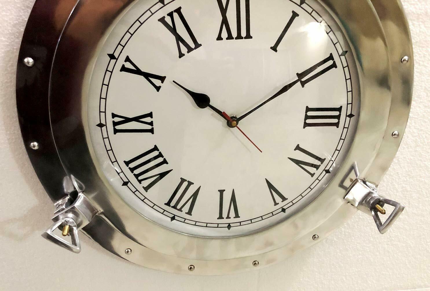 Antique Marine Brass Ship Porthole Clock 20" Nautical Wall Clock Home ...