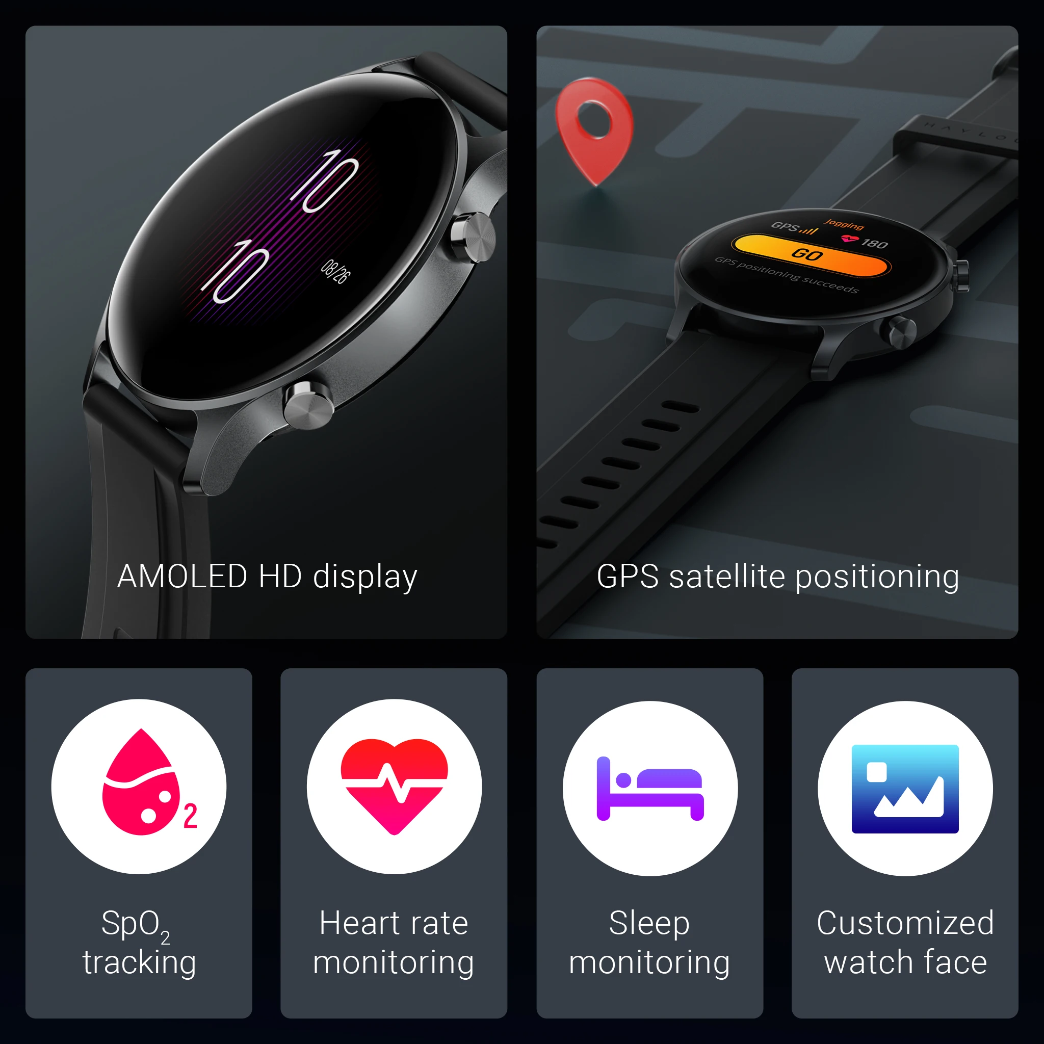 HAYLOU RS3 Smart 5ATM Waterproof GPS AMOLED HD Display Screen 14 Sport Modes Sm - Smart Watches