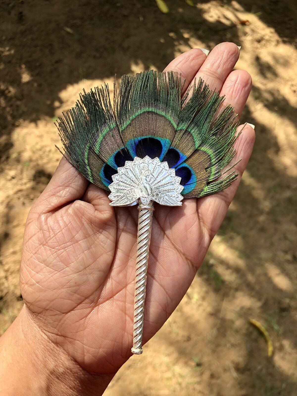 925 Silver Lord Krishna LADDU GOPAL Fan Pankha Pankhi, Peacock Feather ...