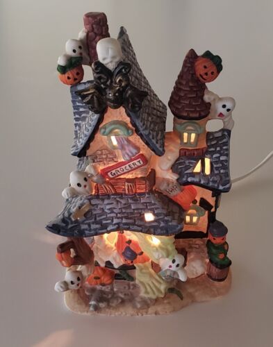 Spooky Hollow Halloween Lighted Porcelain Haunted Grocery House Ghost ...