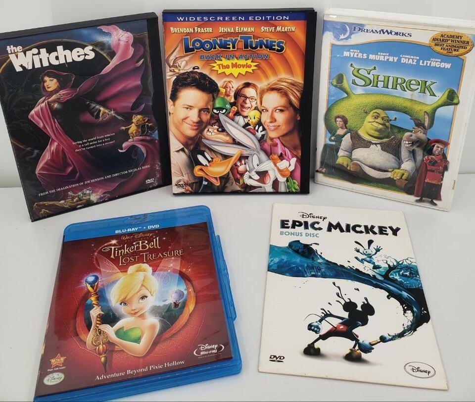 Animation DVD Bundle Shrek Tinker Bell The Witches Looney Tunes Epic Mickey - DVDs & Blu-ray Discs