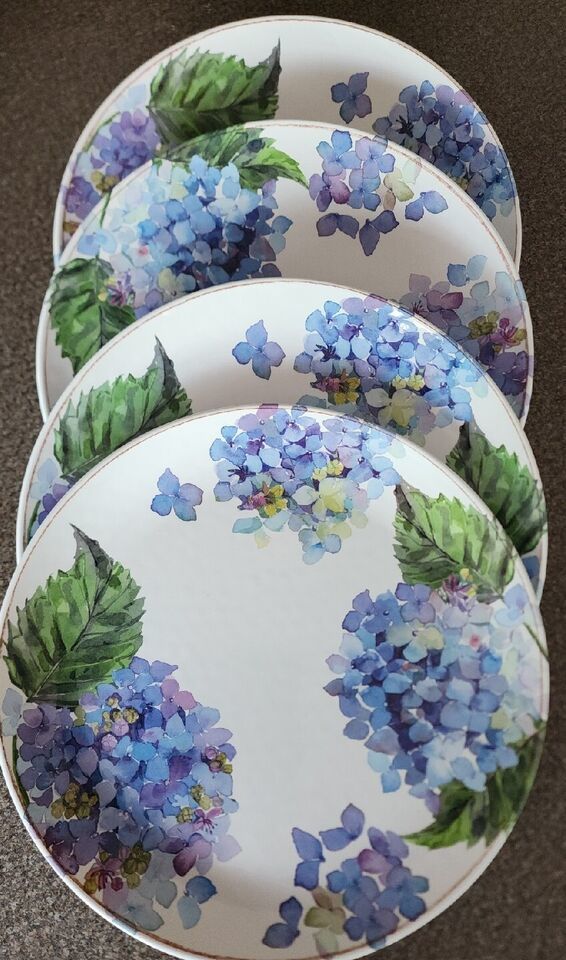 BASICS™ ~ Set of 4 ~ BLUE HYDRANGEAS Pattern ~ Melamine ~ 10.5" Dinner ...
