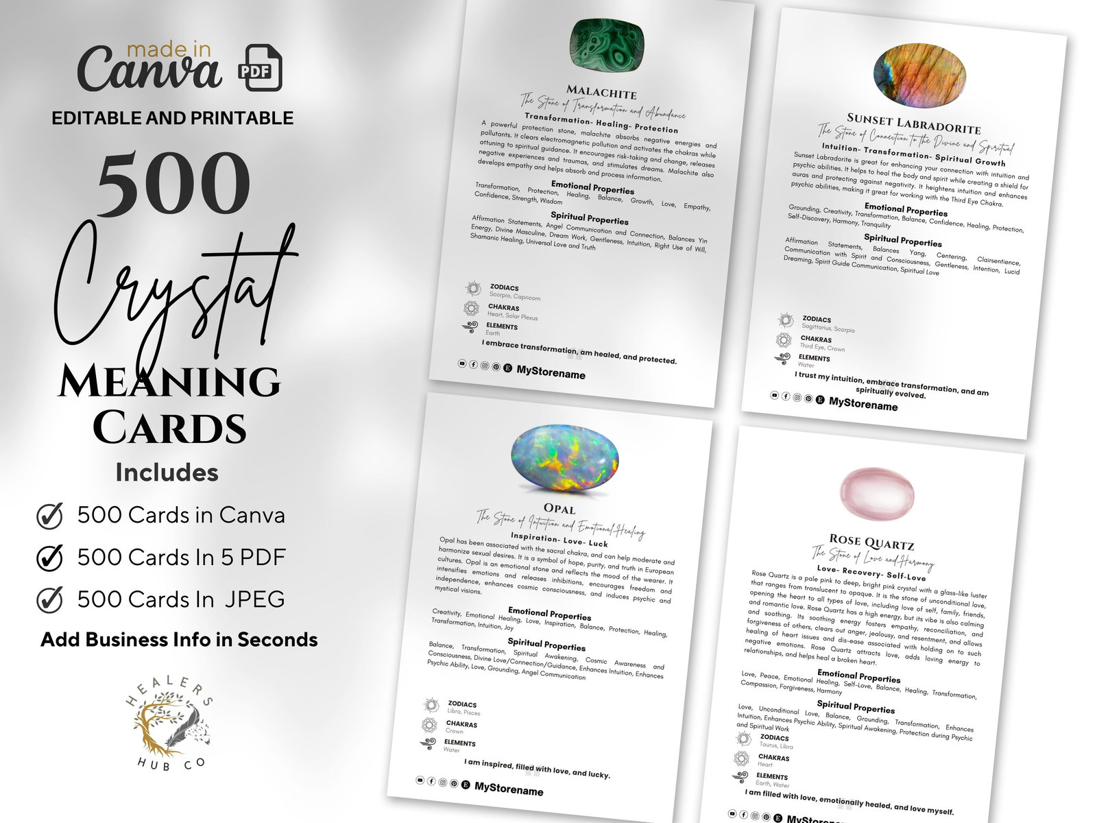 500 Crystal Meaning Cards With Images ,Editable And Printable PDF and ...