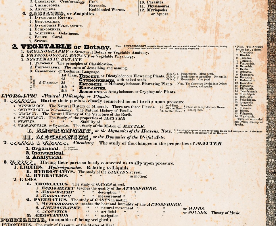 1846 Classiscope Chart - Shows Classification Diagram of Science ...