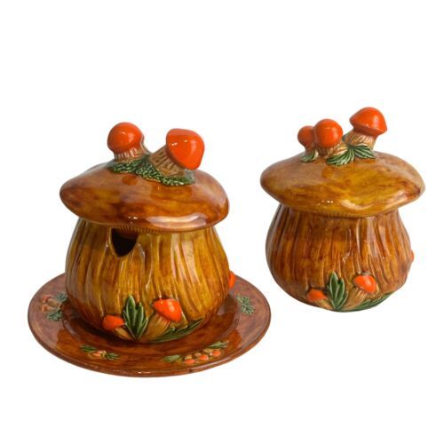 Vintage Mushroom Handmade Art Pottery Fungi Neda 1972 Sugar Creamer Set ...