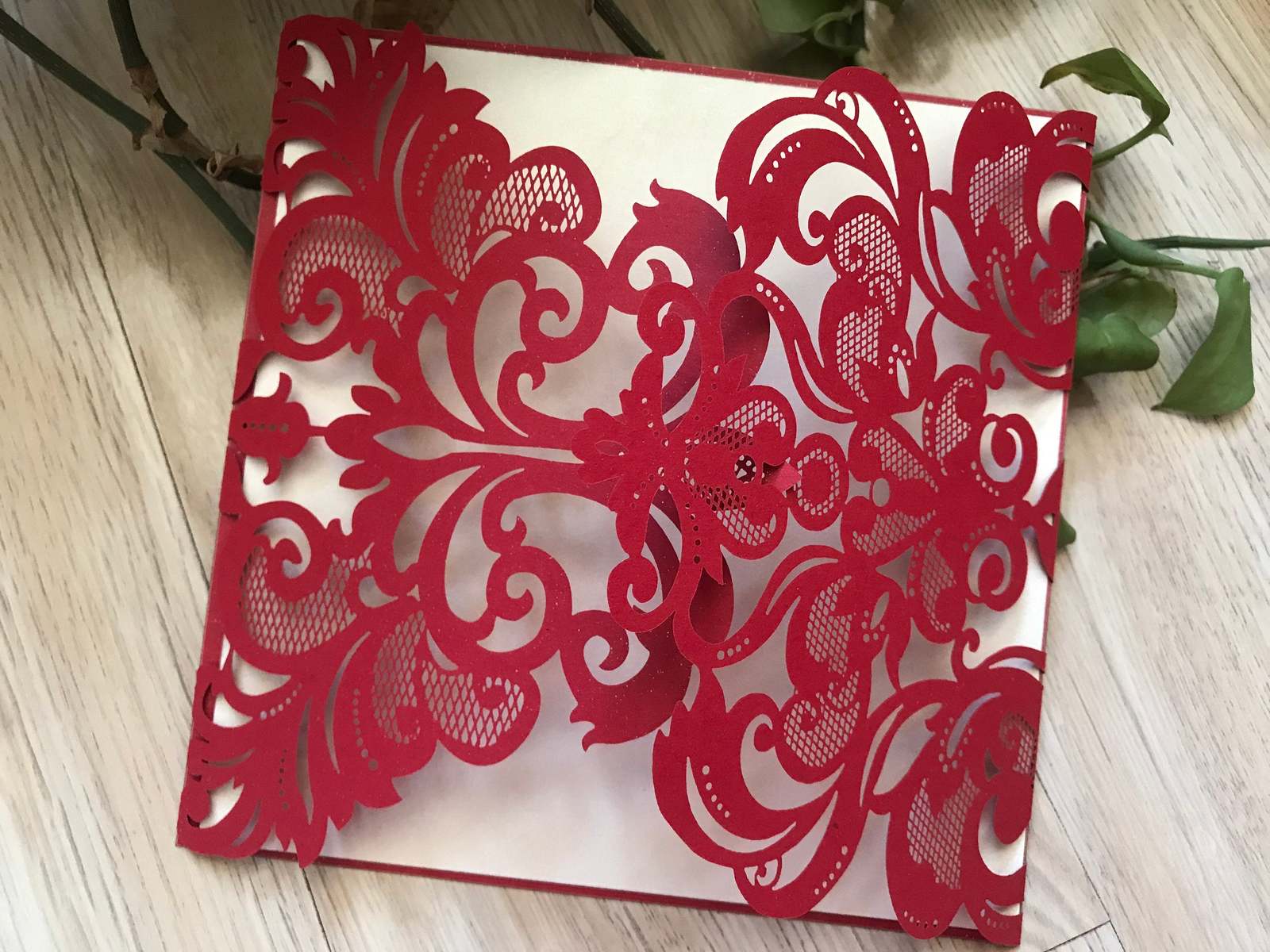 50pcs Pearl Red laser Cut Wedding Cards,Handmade laser cut Wedding ...