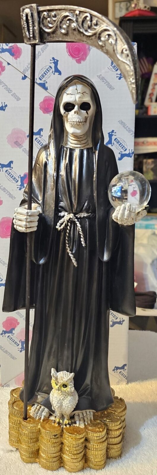 GRIM REAPER SANTA MUERTE OWL ROBE SCYTHE GLOBE MONEY COIN FANTASY ...