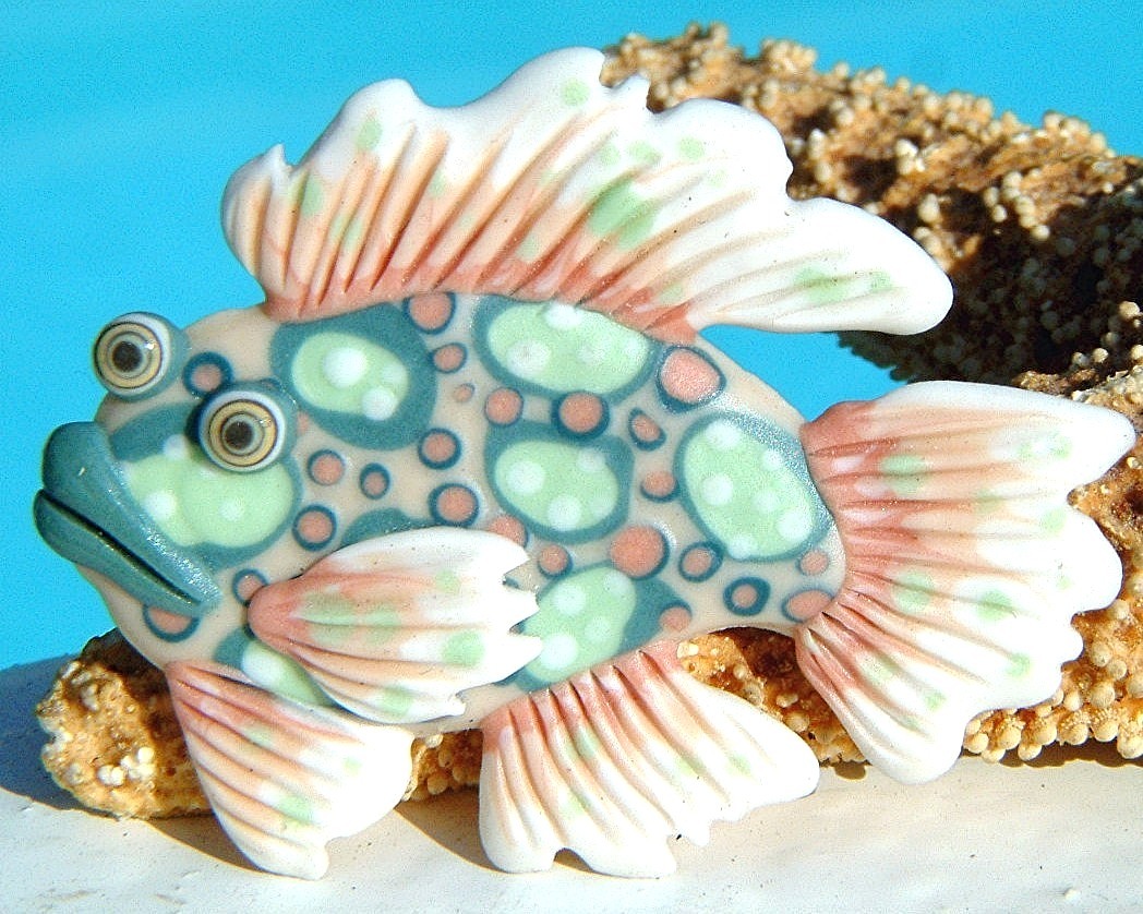 Vintage Tropical Fish Pin Brooch 1993 Handcrafted Clay Artist Signed ...