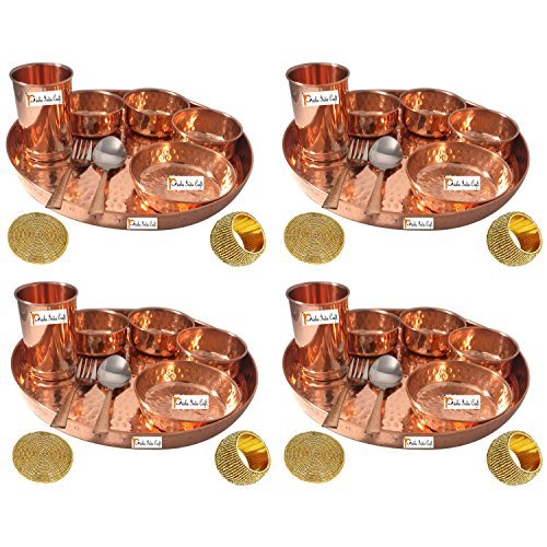 Set of 4 Prisha India Craft Handmade Indian Dinnerware Pure Copper ...