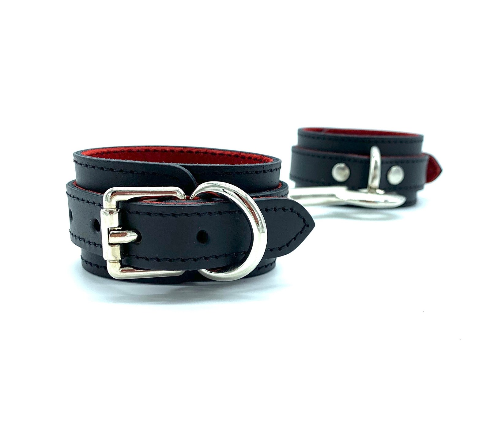 BDSM Black Leather Scarlet Handcuffs Lined with Red Suede and Silver ...