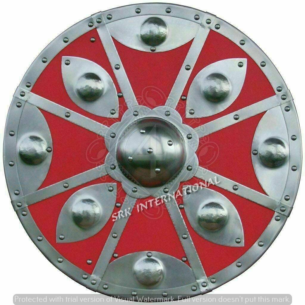Round shield Medieval Larp Warrior Wood & Steel Viking Armor Templar ...
