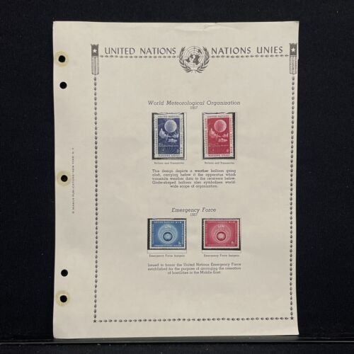 United Nations Stamp Book Page Lot Of 4 Stamps Unposted WMO EF Vintage ...