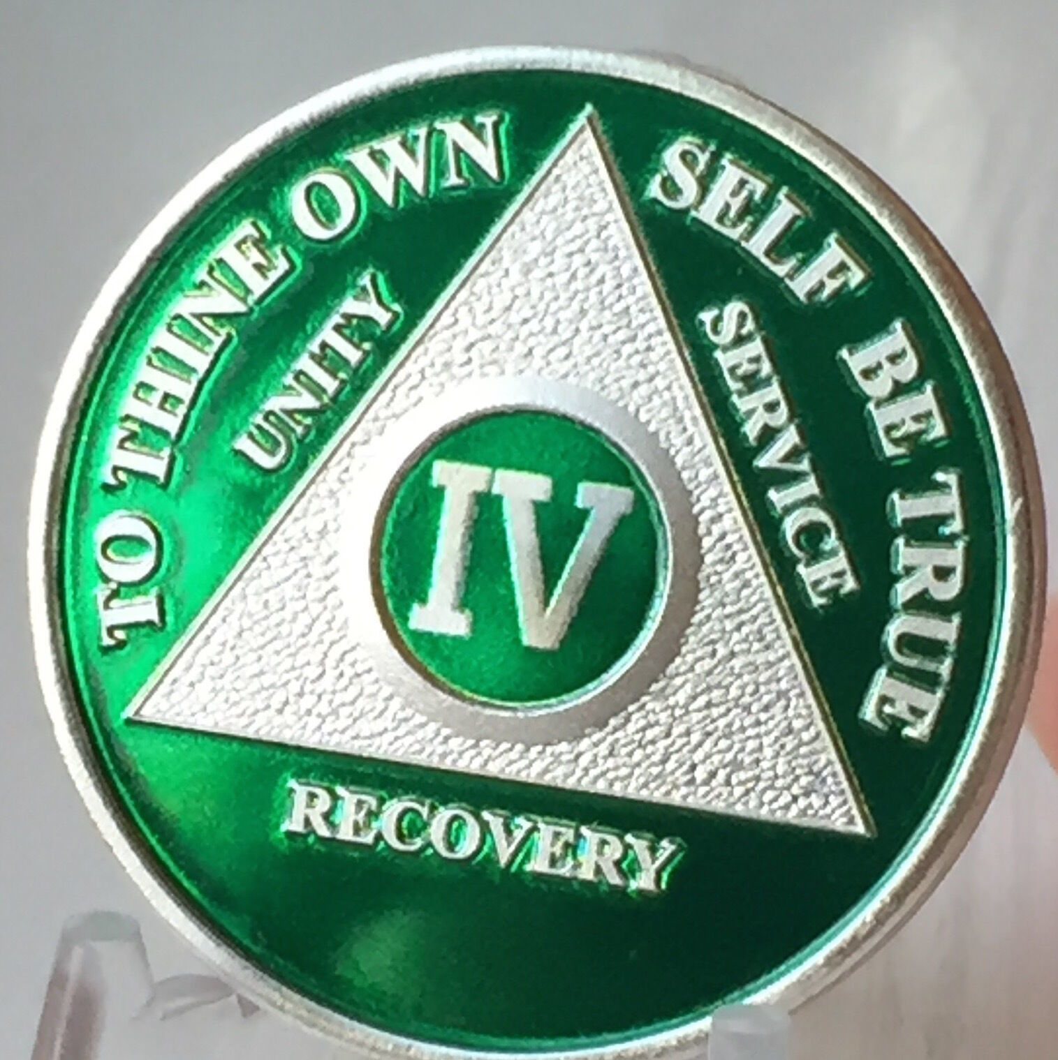 Green & Silver Plated 4 Year AA Chip Alcoholics Anonymous Medallion ...
