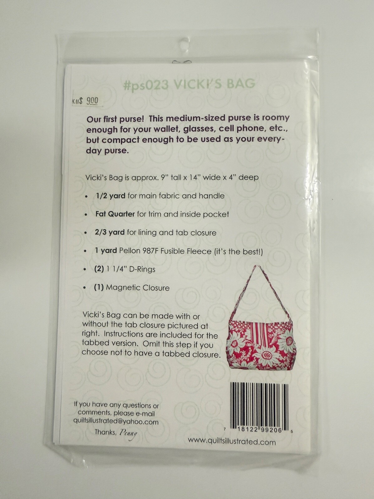 Quilts Illustrated Quilt Pattern PS023 Vicki's Bag by Penny Sturges ...
