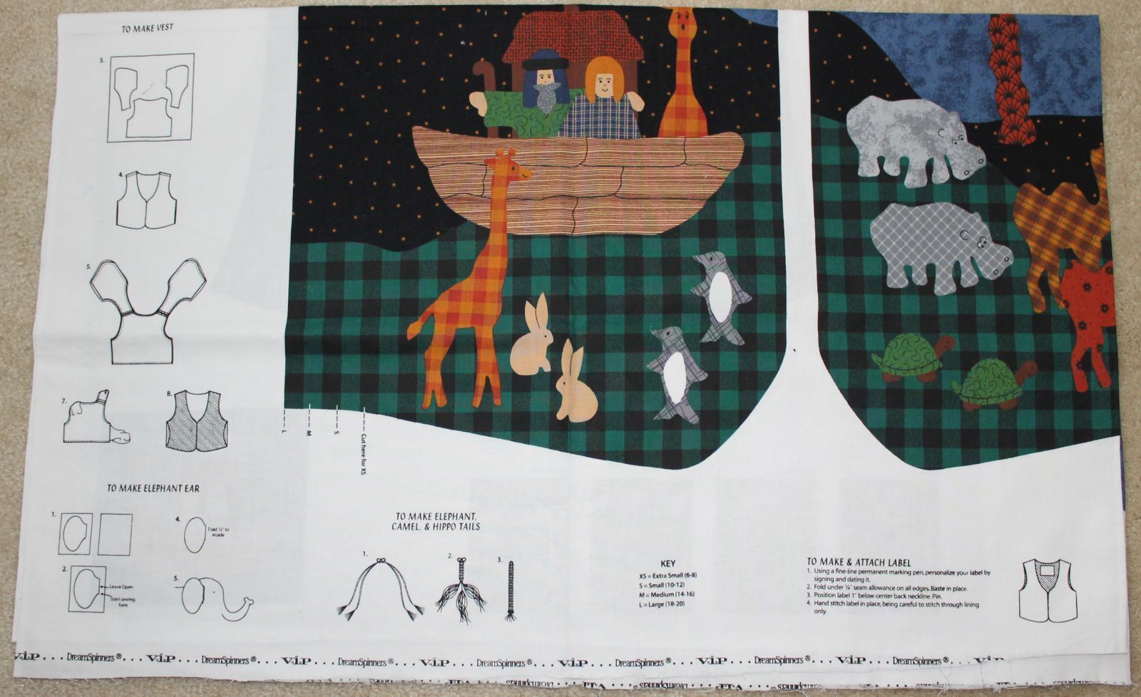 Adult Dreamspinners Cranston Noah's Ark Fabric Panel Vest Sew Pattern 6 ...