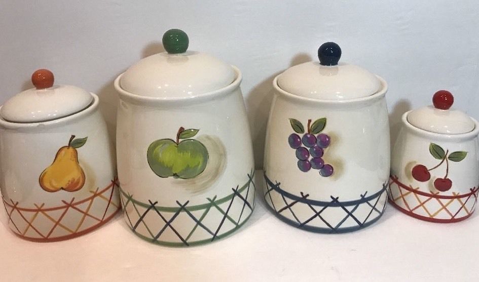 Tabletops Gallery 3- FRUIT LATTICE Canisters Hand-Painted Ceramic ...
